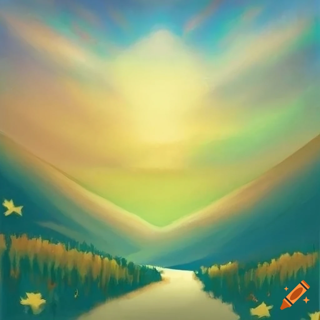 Bright landscape artwork with symbolism of faith and hope on Craiyon