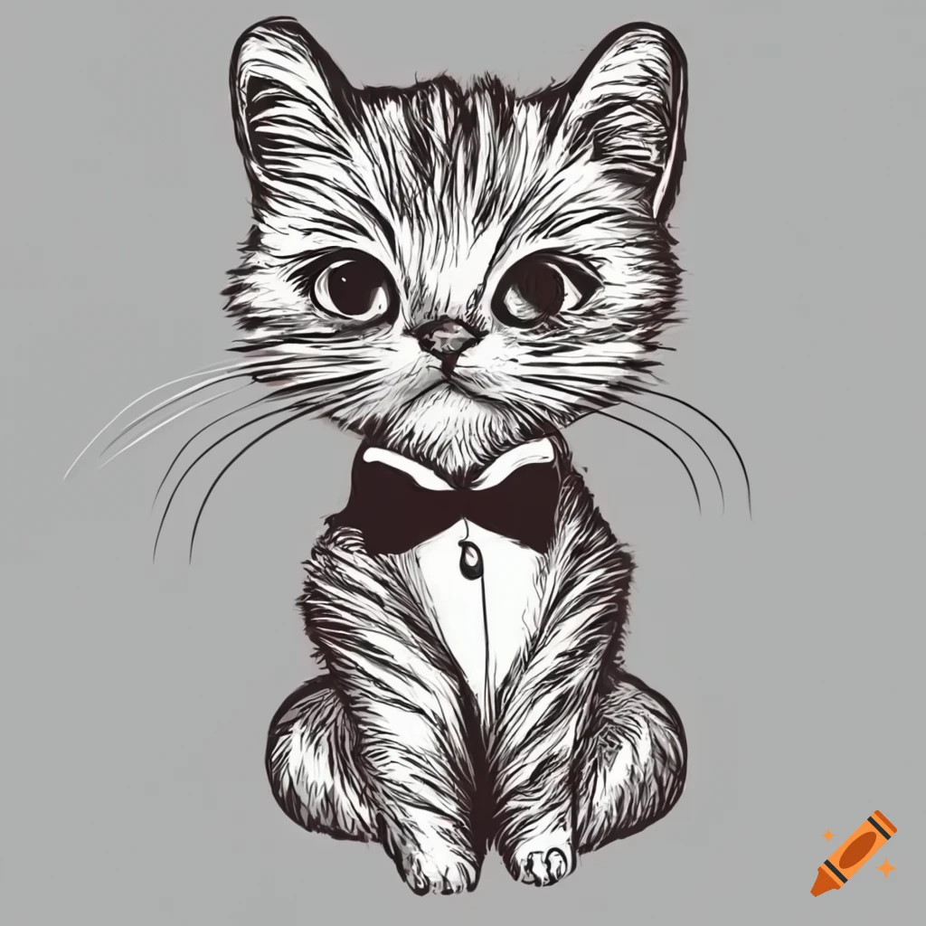 Red-haired kitten in a cute tuxedo outfit on Craiyon