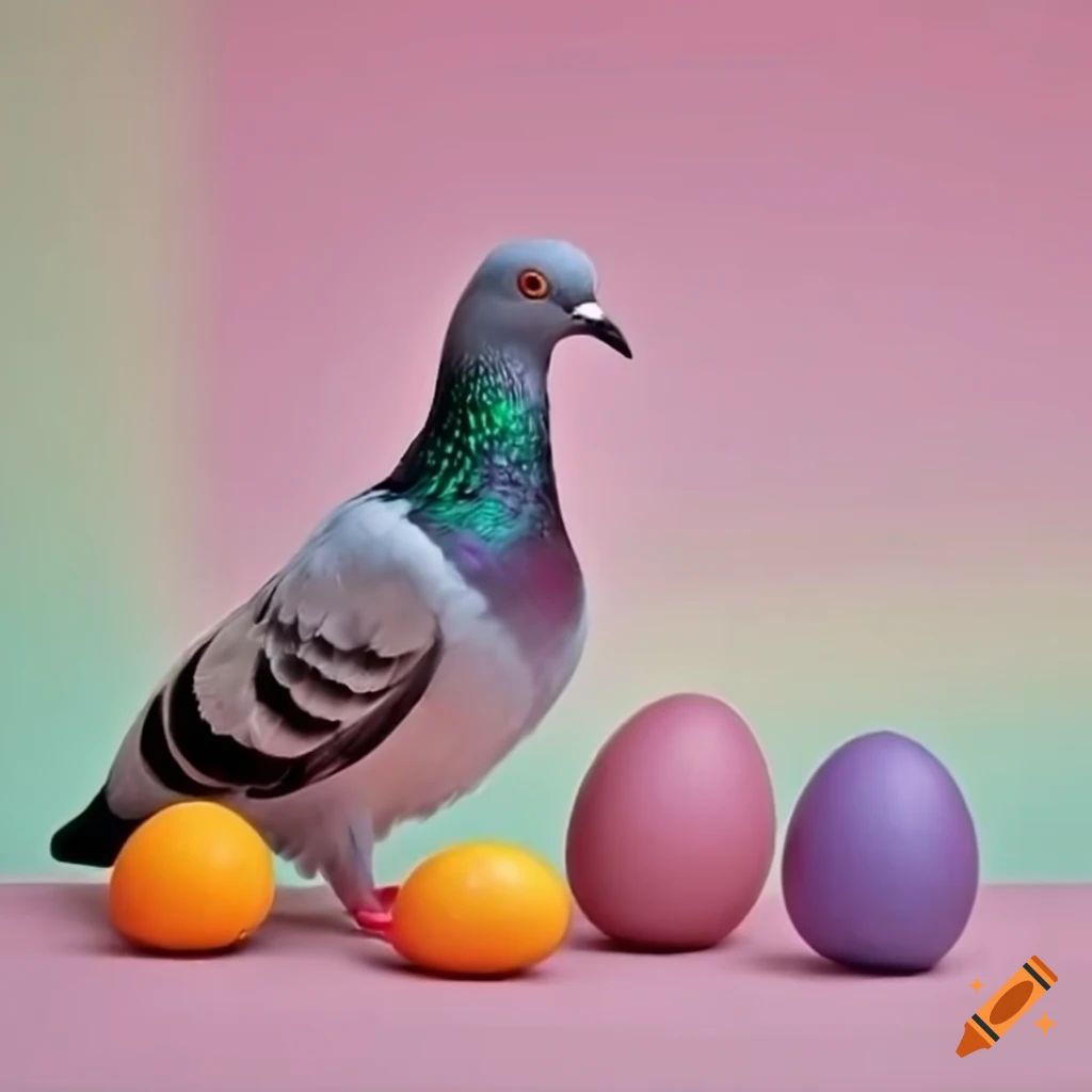 Pigeon perched on easter eggs on Craiyon