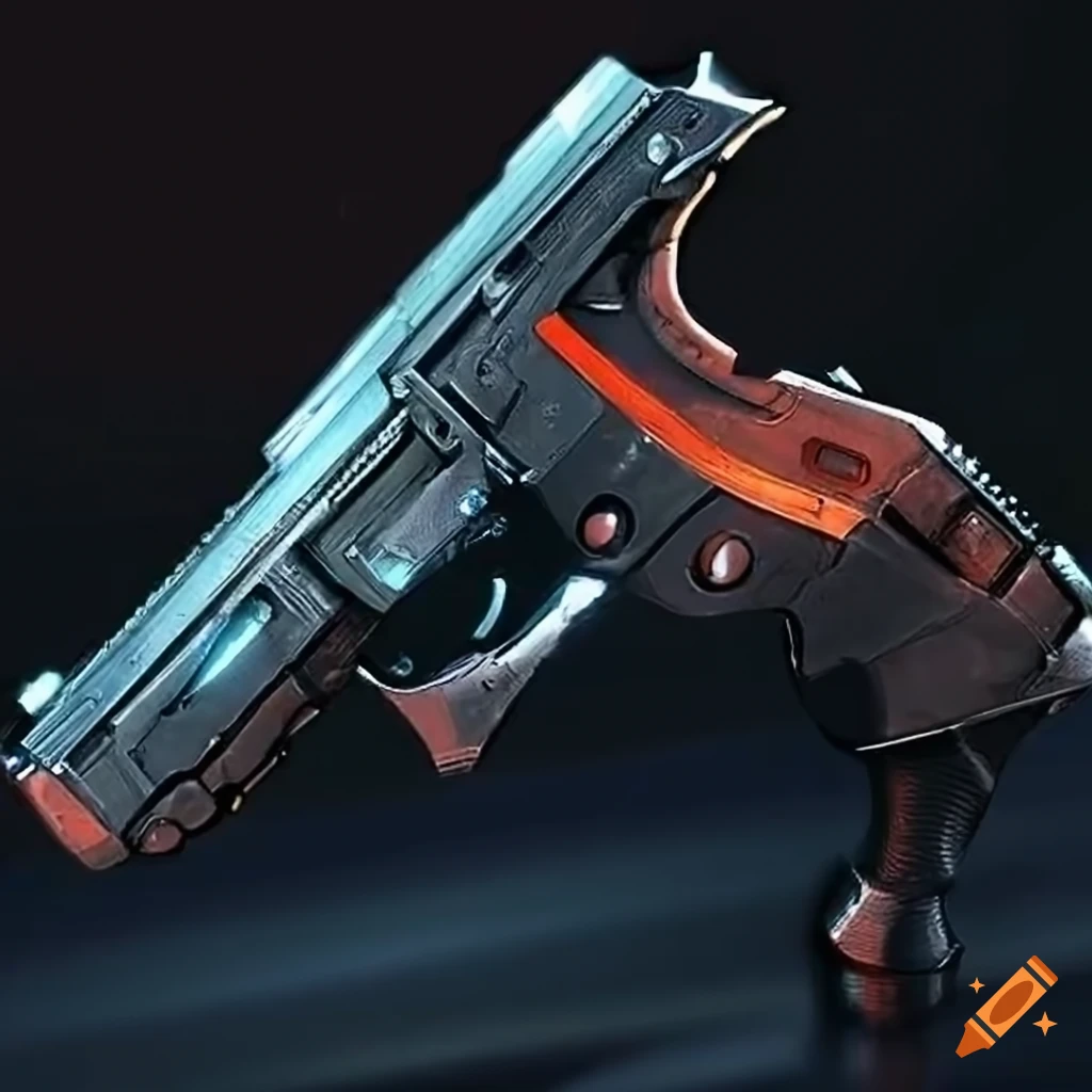 Futuristic pistol with cybernetic enhancements on Craiyon