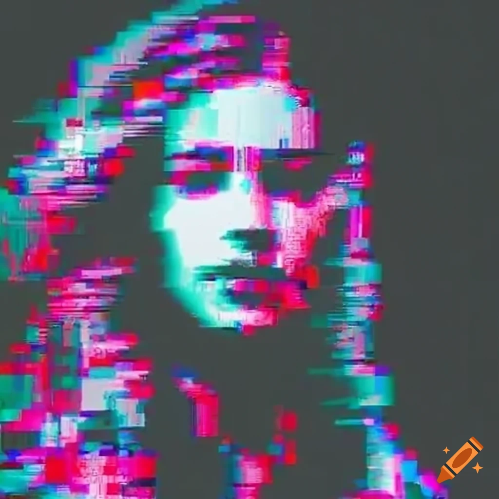 Glitch effect portrait of a woman with long fading hair on Craiyon