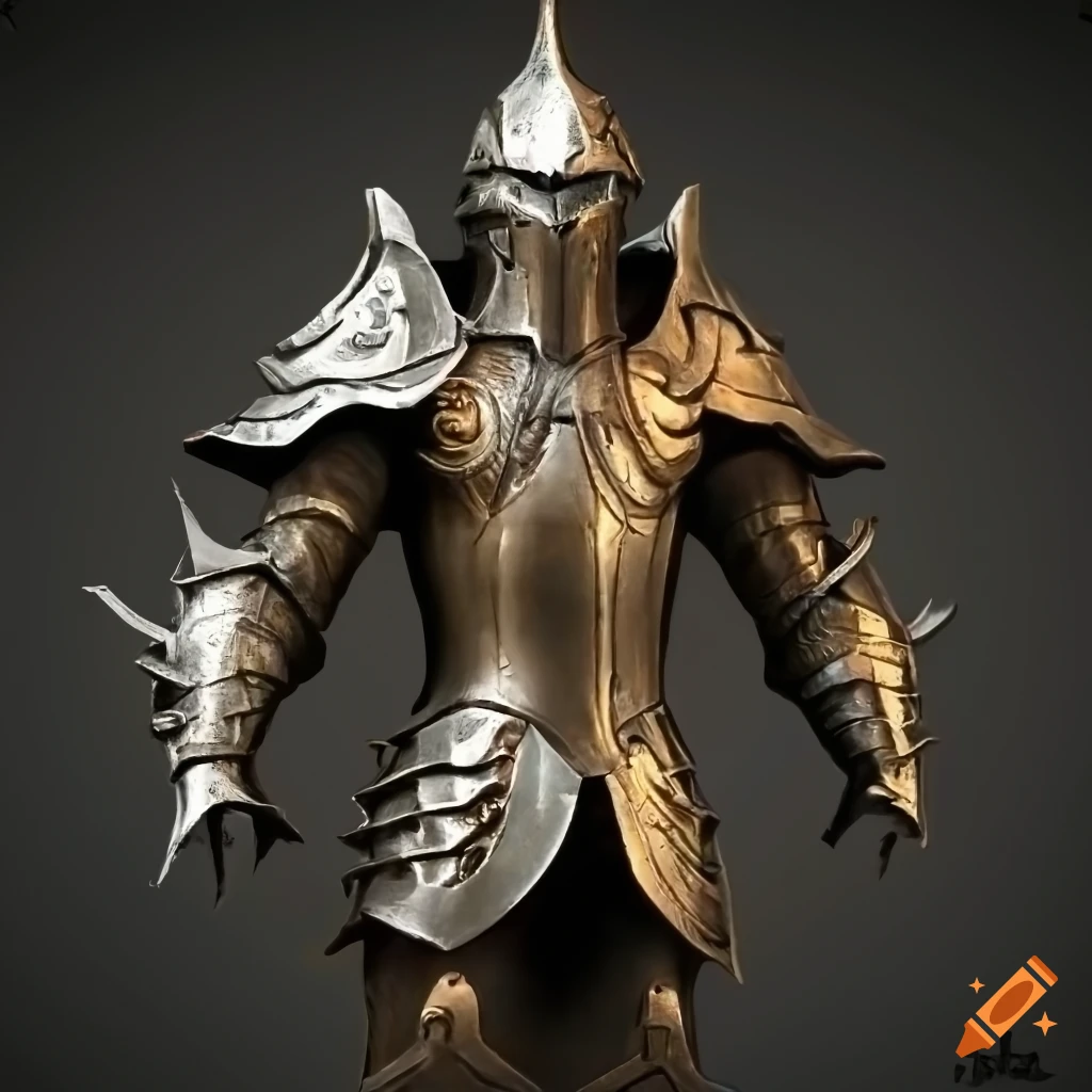 Legendary mythic fantasy master armor made of steel in front view on ...