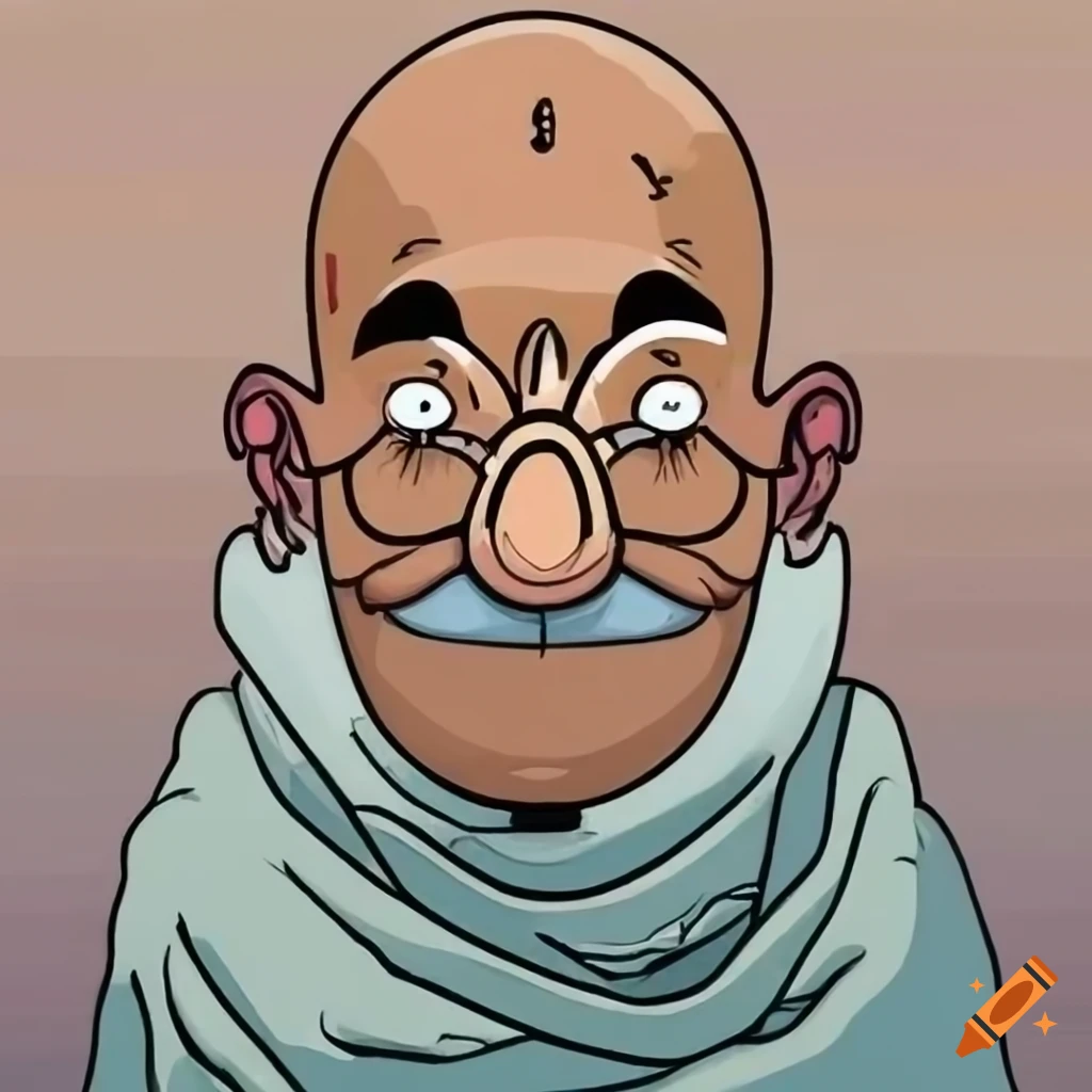 Colorful cartoon illustration of Mahatma Gandhi on Craiyon