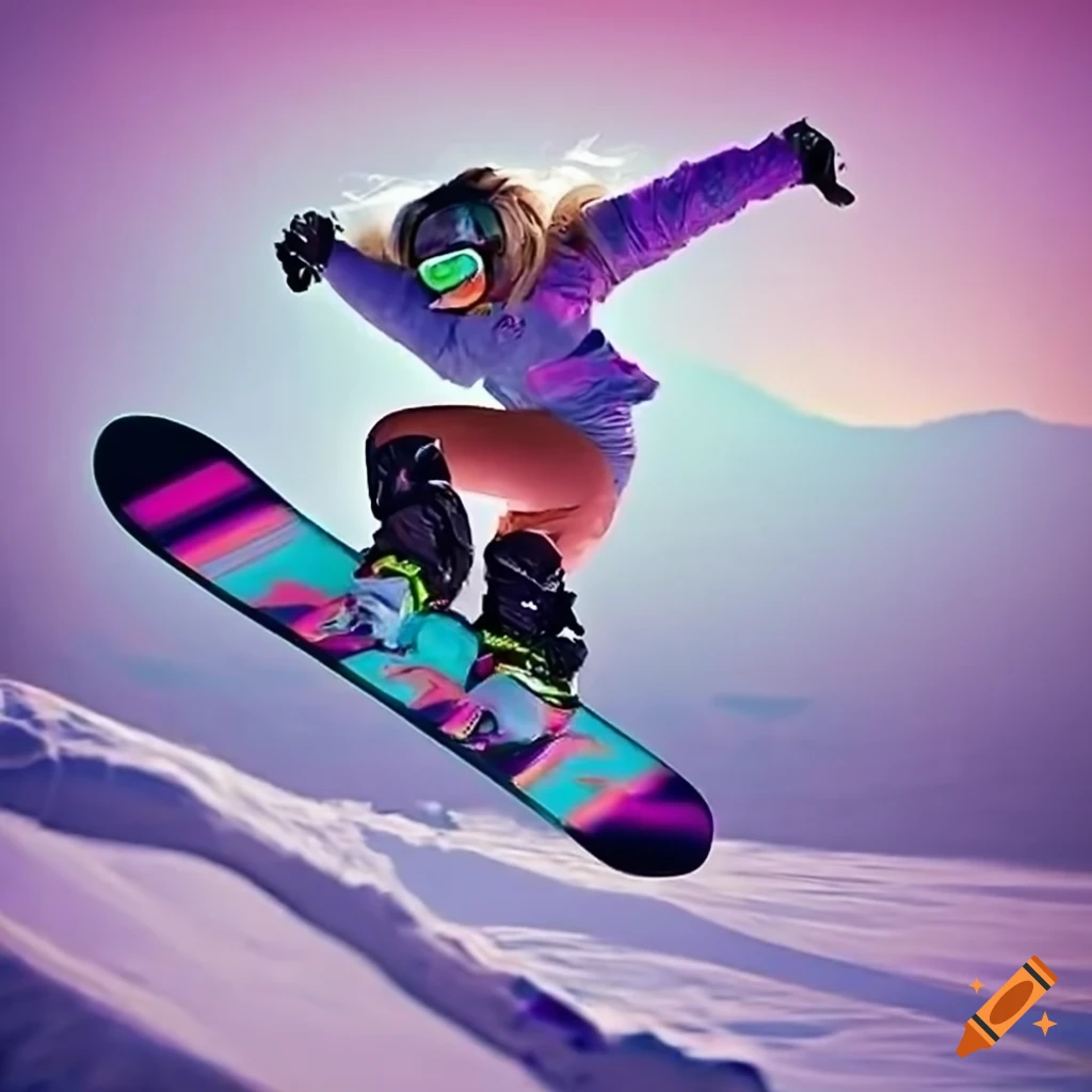 Female extreme snowboarder tearing up the slopes with unrivaled skill ...