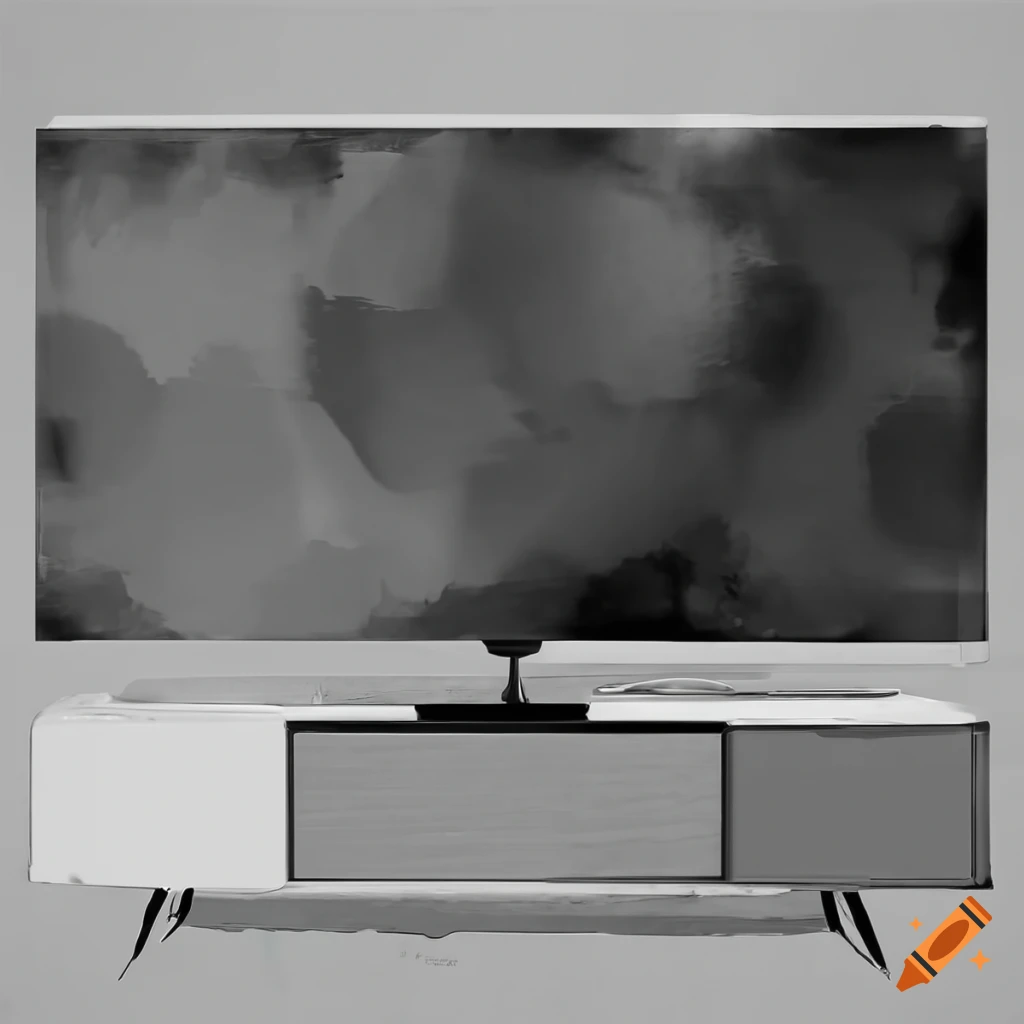 Modern tv with white box and black screen on Craiyon