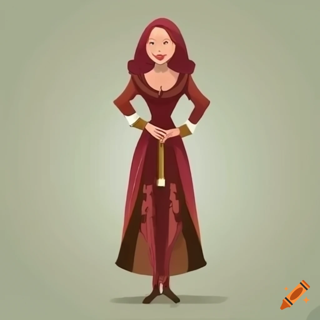Cartoon medieval woman standing confidently on Craiyon