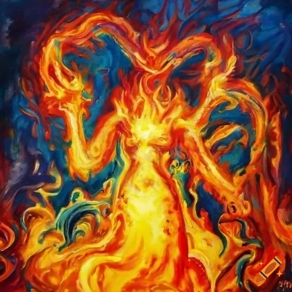 Powerful Lovecraft goddess creature emitting light and fire in rough ...