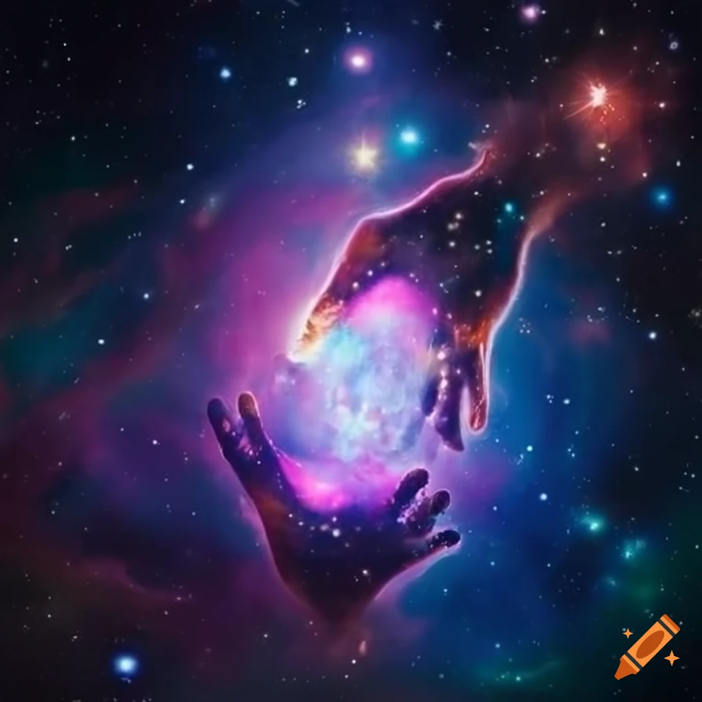 Cosmic hands formed by nebula on Craiyon