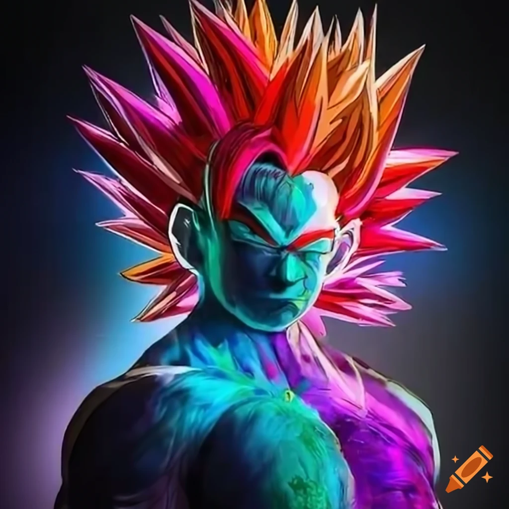 Character with colorful and intricate hairstyle inspired by Dragon Ball ...