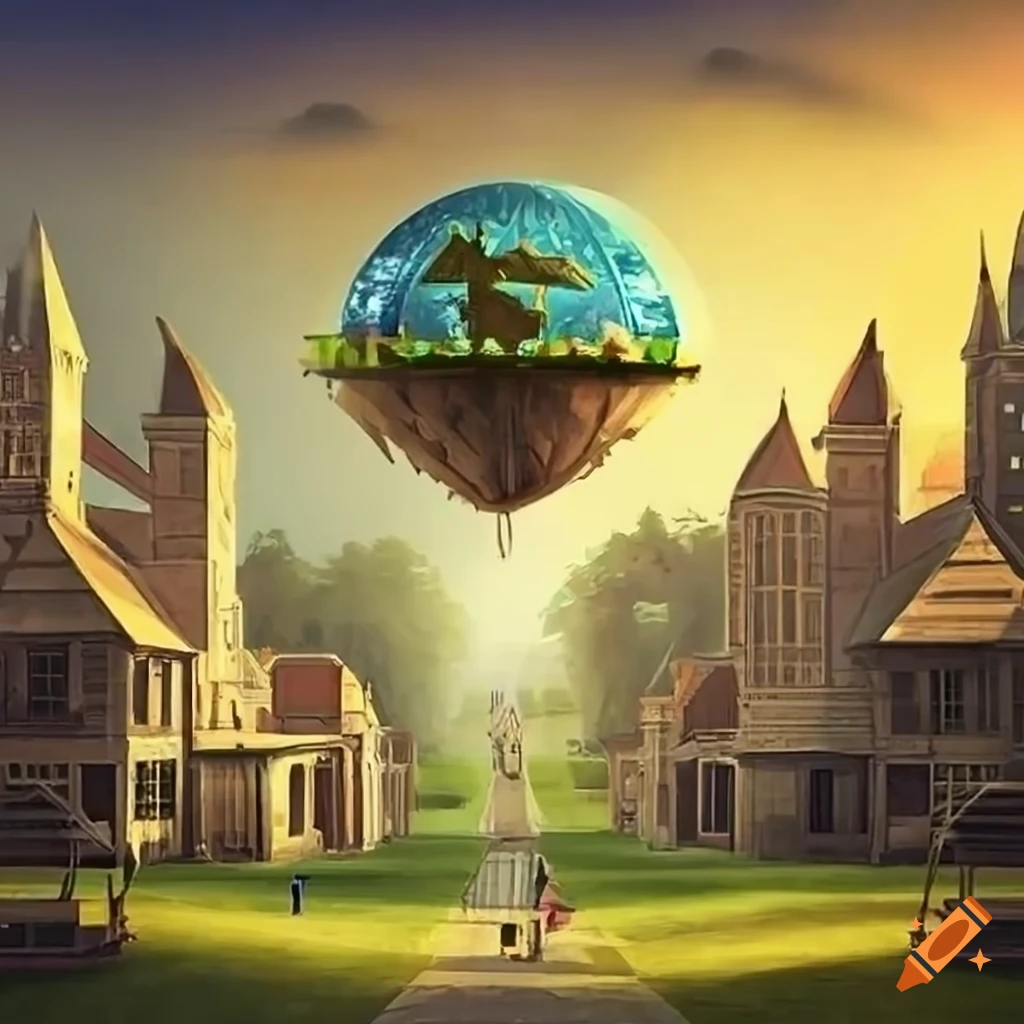 Medieval fantasy university with floating island above on Craiyon