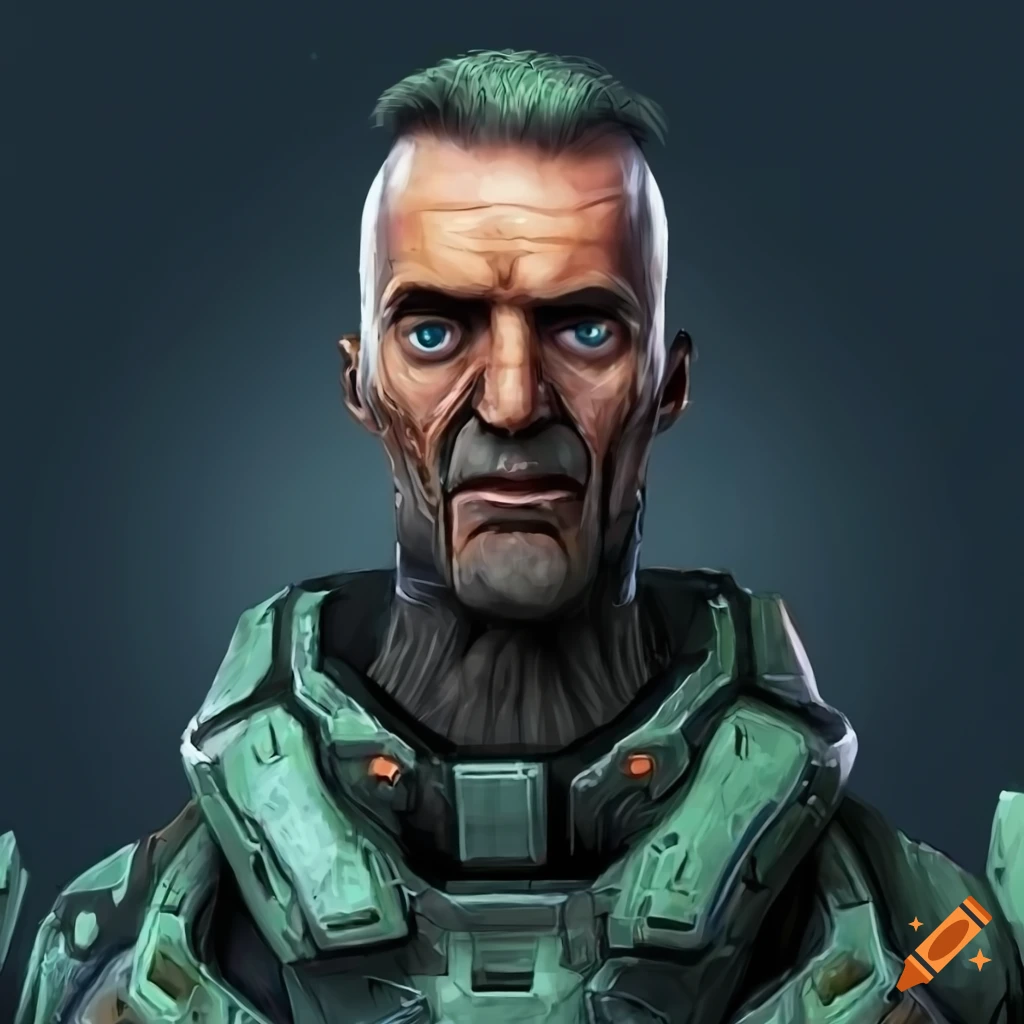Portrait of the famous video game character john halo on Craiyon