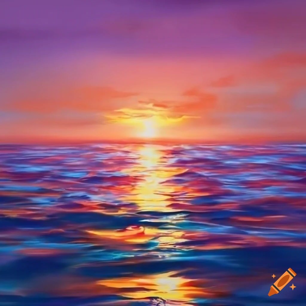 Sunset over the sea in a photorealistic drawing on Craiyon