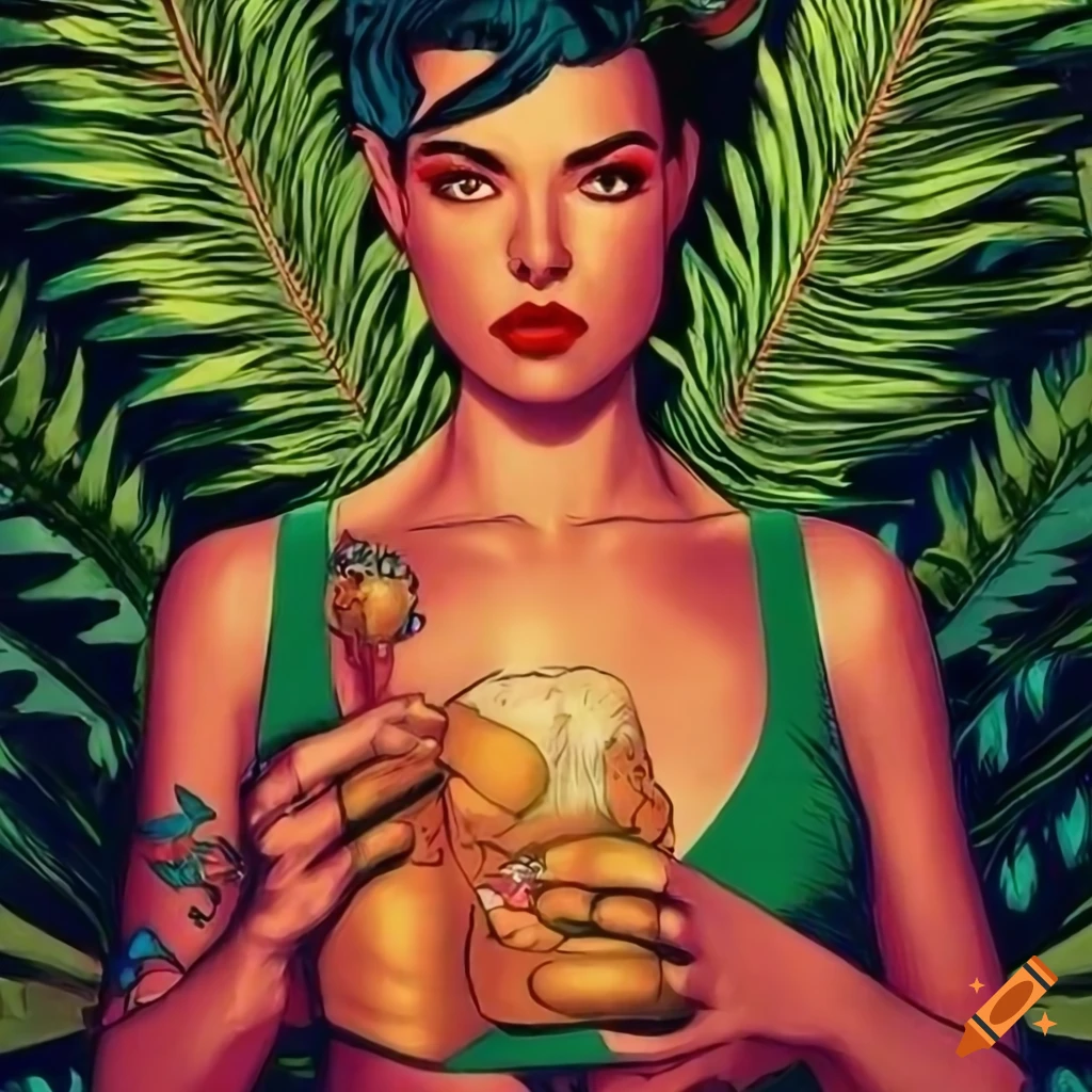Mescaline Pine Graphic Novel Pinup Poster With Tropical Lighting And Stunning Details On Craiyon