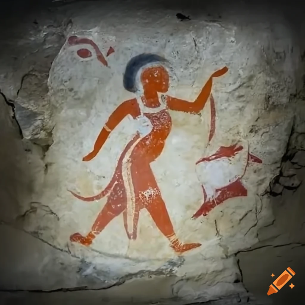 Ancient cave painting depicting a pregnant woman in labor on Craiyon