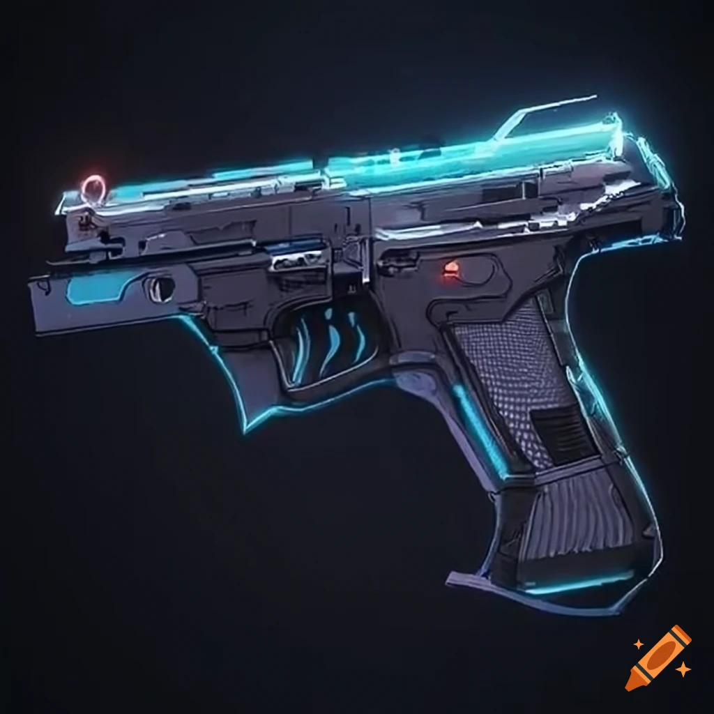 Futuristic cybernetic pistol technology on Craiyon