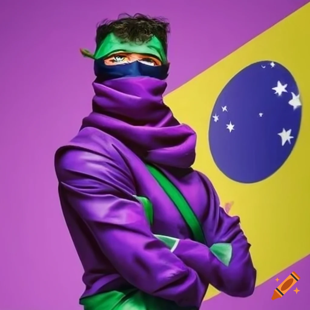 Iconic 80s ninja in radiant purple with brazilian flag on Craiyon