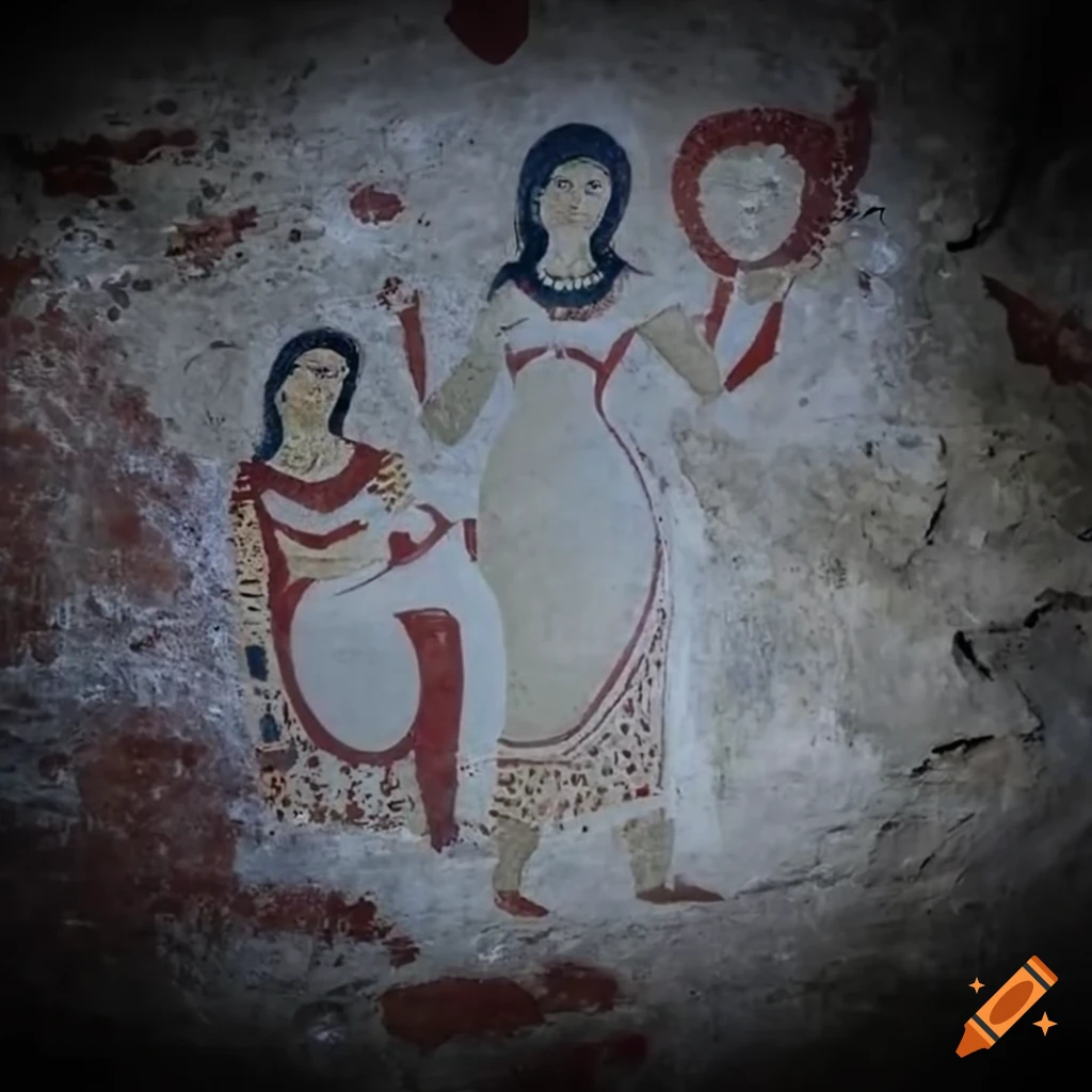 Ancient cave painting of a pregnant woman giving birth on a rocky wall ...