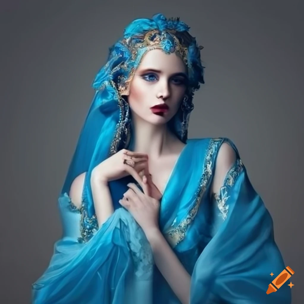 Elegant woman in ornate blue robes on Craiyon