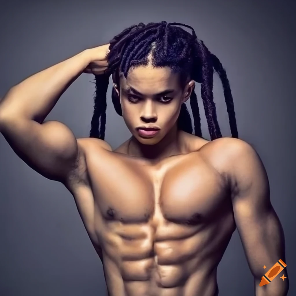 Bodybuilder supermodel with short dreads and impressive biceps on Craiyon