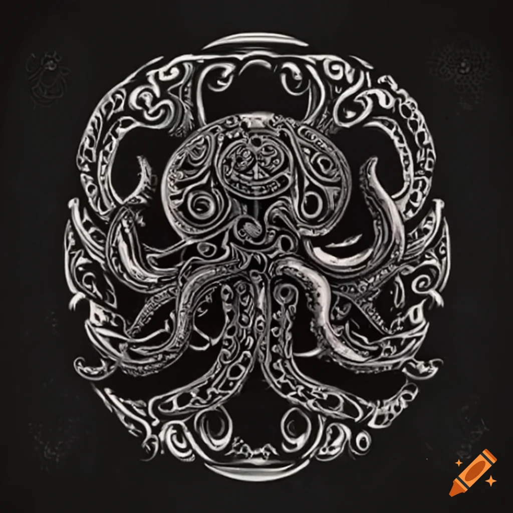 Vintage octopus poster with maori cubic art style logo on Craiyon