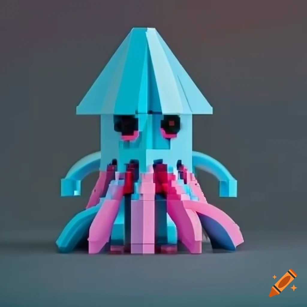 Abstract vibrant lego set of a pantone colored squid on Craiyon