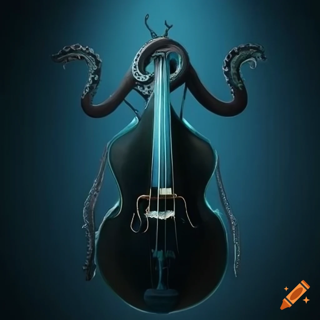 Blue double bass with kraken design and tentacles on Craiyon