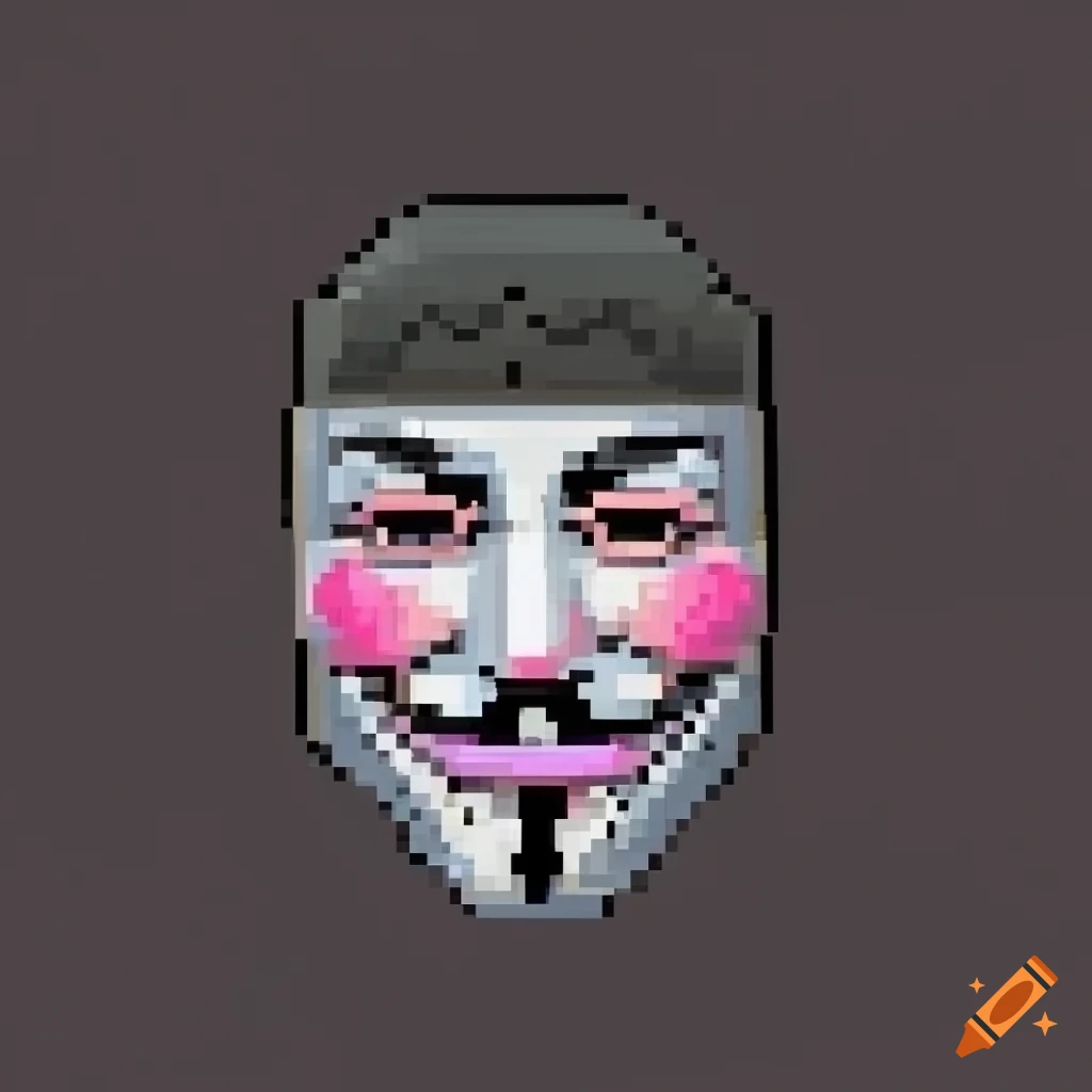 Pixel art of an anonymous mask on Craiyon