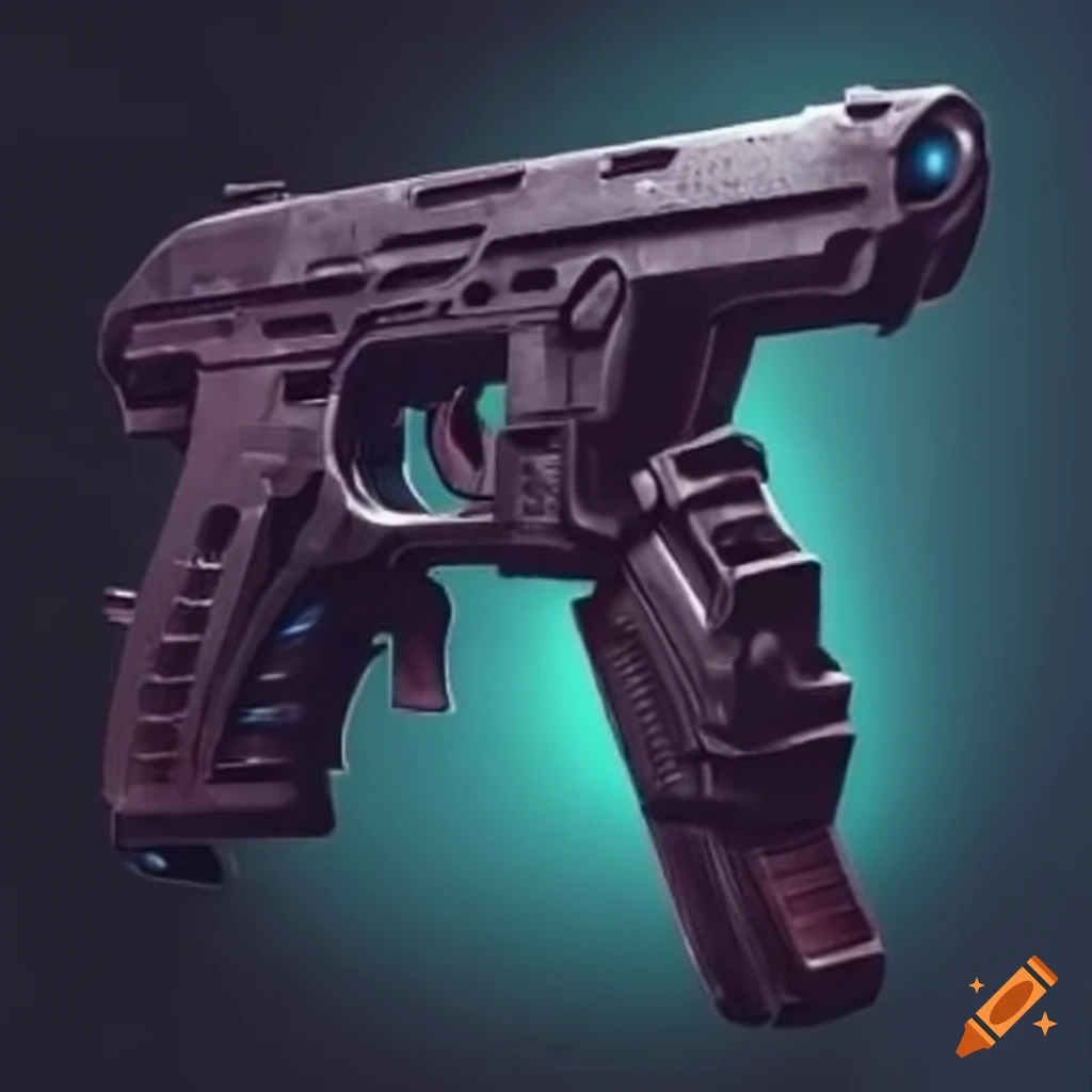 Futuristic pistol with cybernetic enhancements and technology on Craiyon