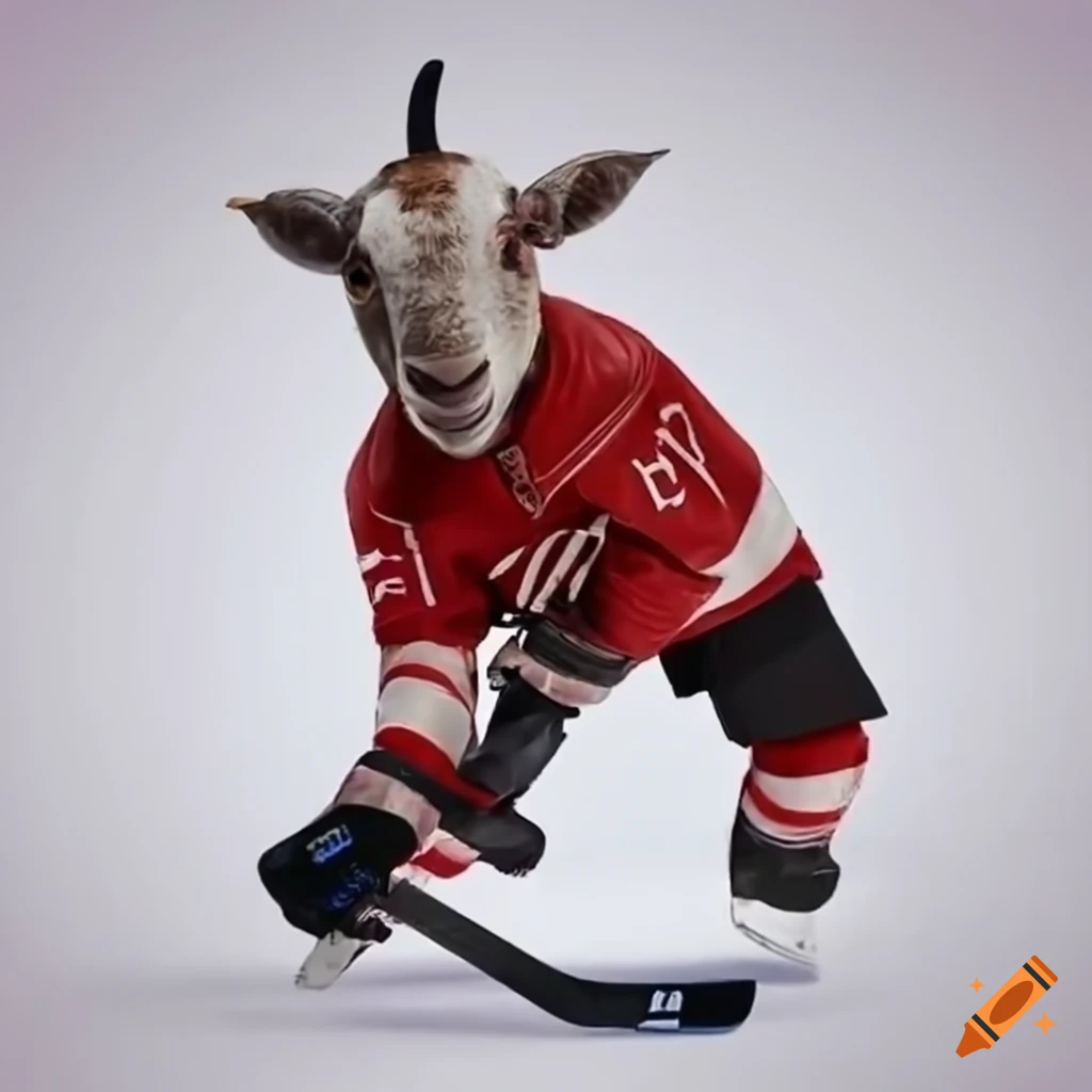 Goat playing ice hockey on Craiyon