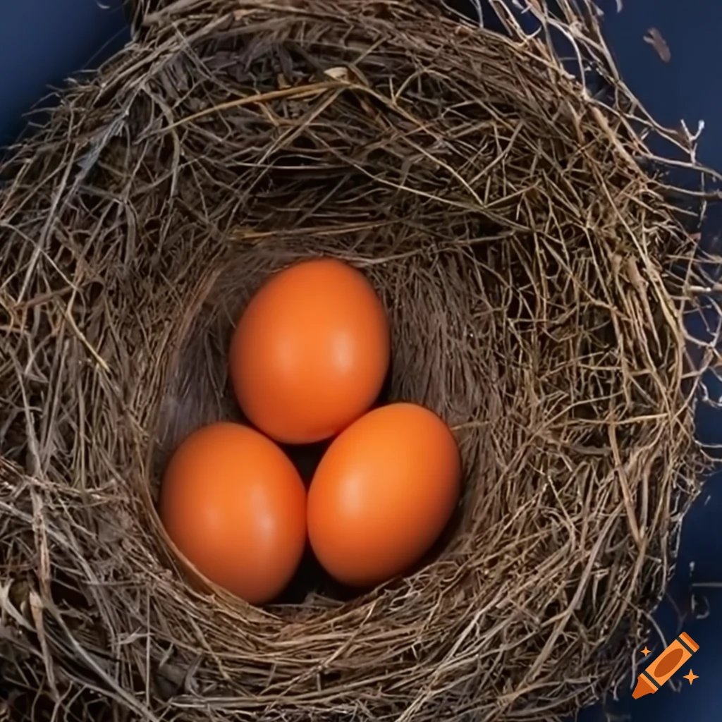 Bird nest with navy and orange eggs on Craiyon