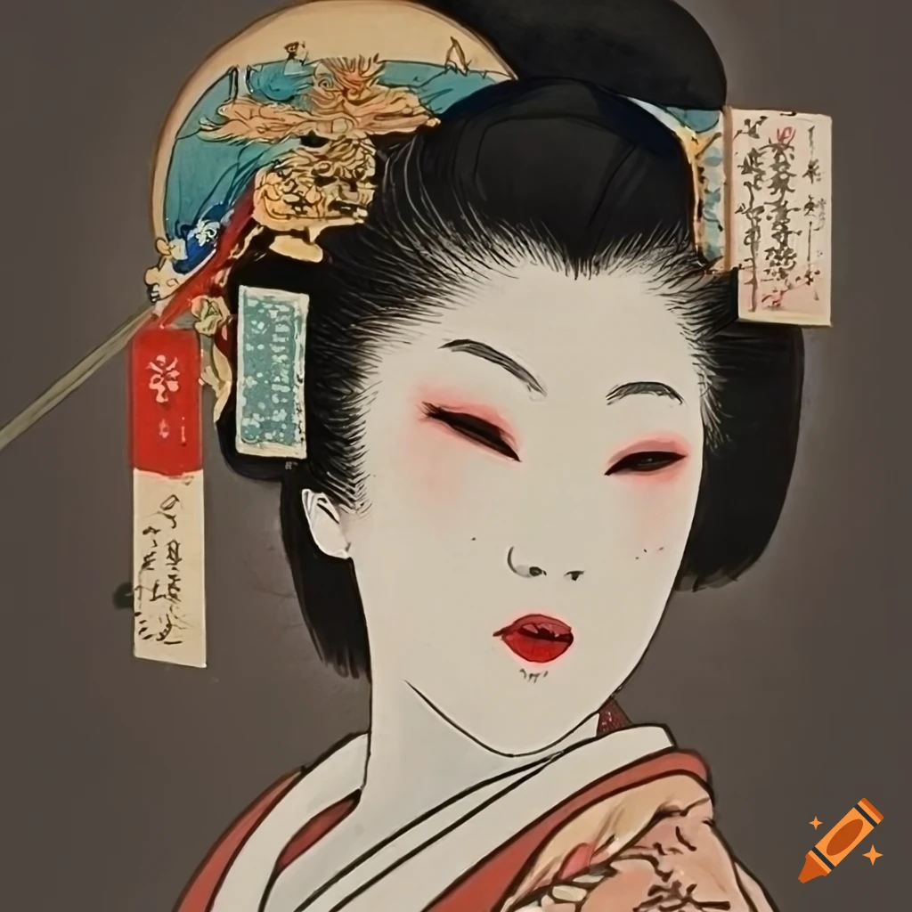 Ukiyo-e art of a geisha on Craiyon