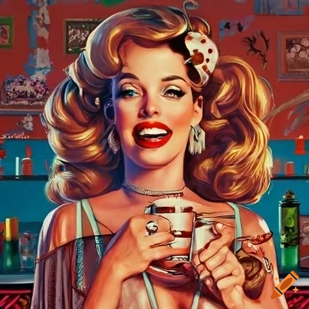 Mescaline 50s diner graphic novel pinup poster with tropical lighting ...