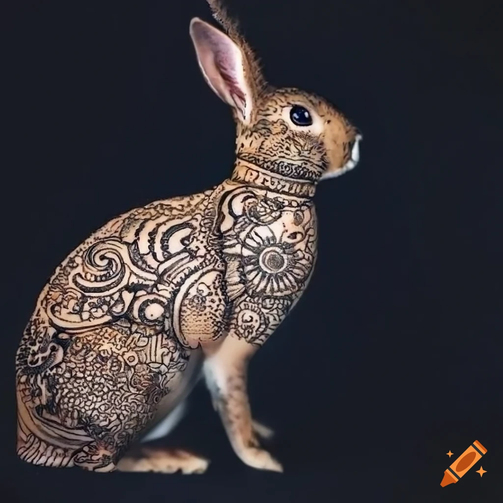 Rabbit adorned with henna tattoo design on Craiyon