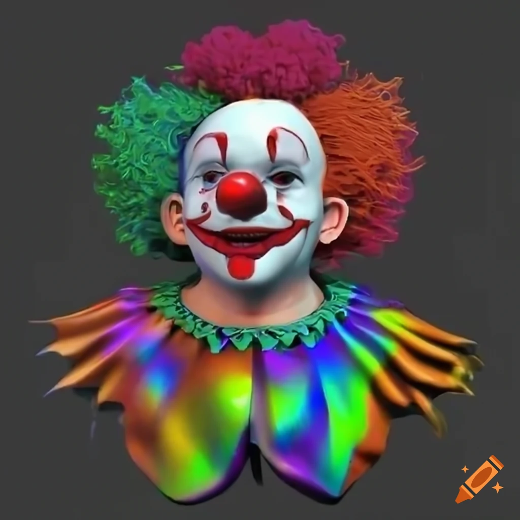 Poorly rendered 3d cd-rom clown in a black void on Craiyon