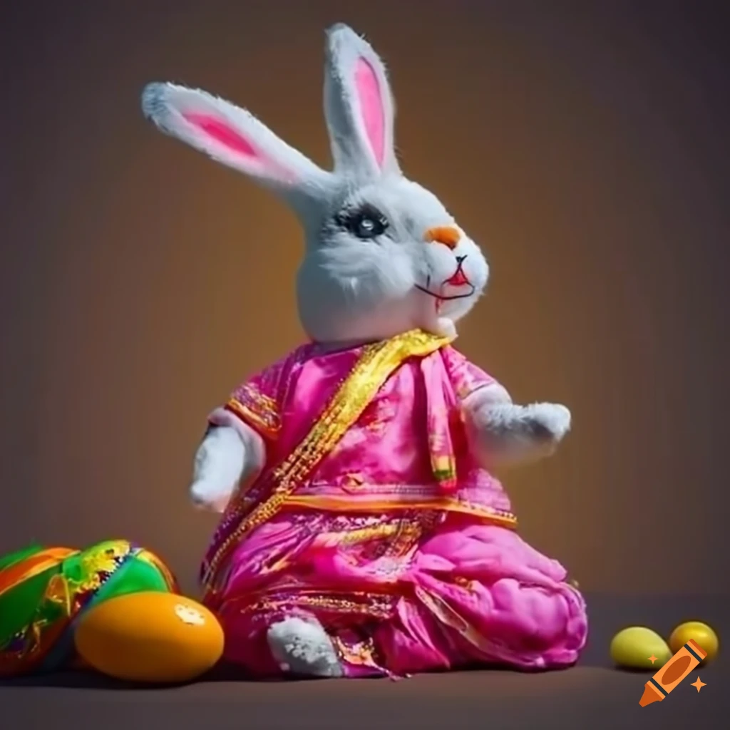 Easter bunny in traditional indian attire on Craiyon
