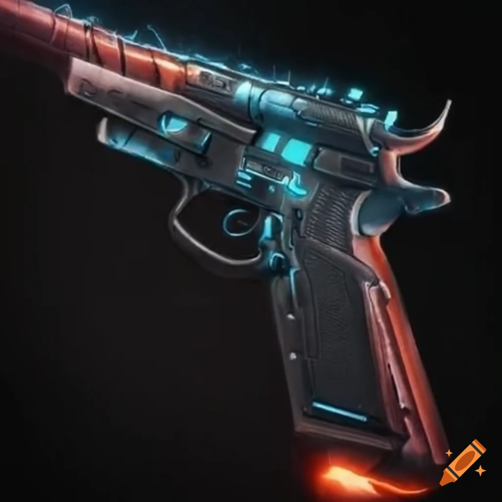 Futuristic cybernetic pistol weaponry and technology concept on Craiyon