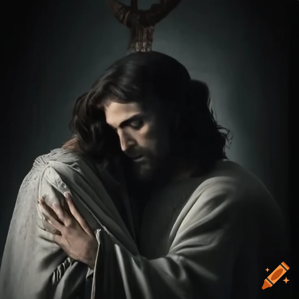 Jesus hugging a man on Craiyon