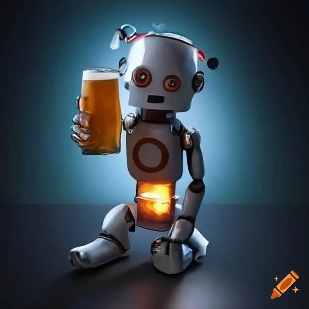 Robot enjoying a beer on Craiyon
