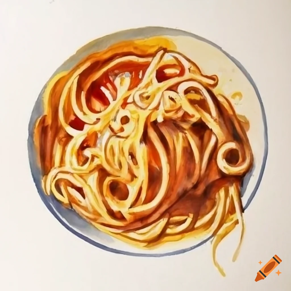 Bowl of spaghetti in a watercolor painting on Craiyon