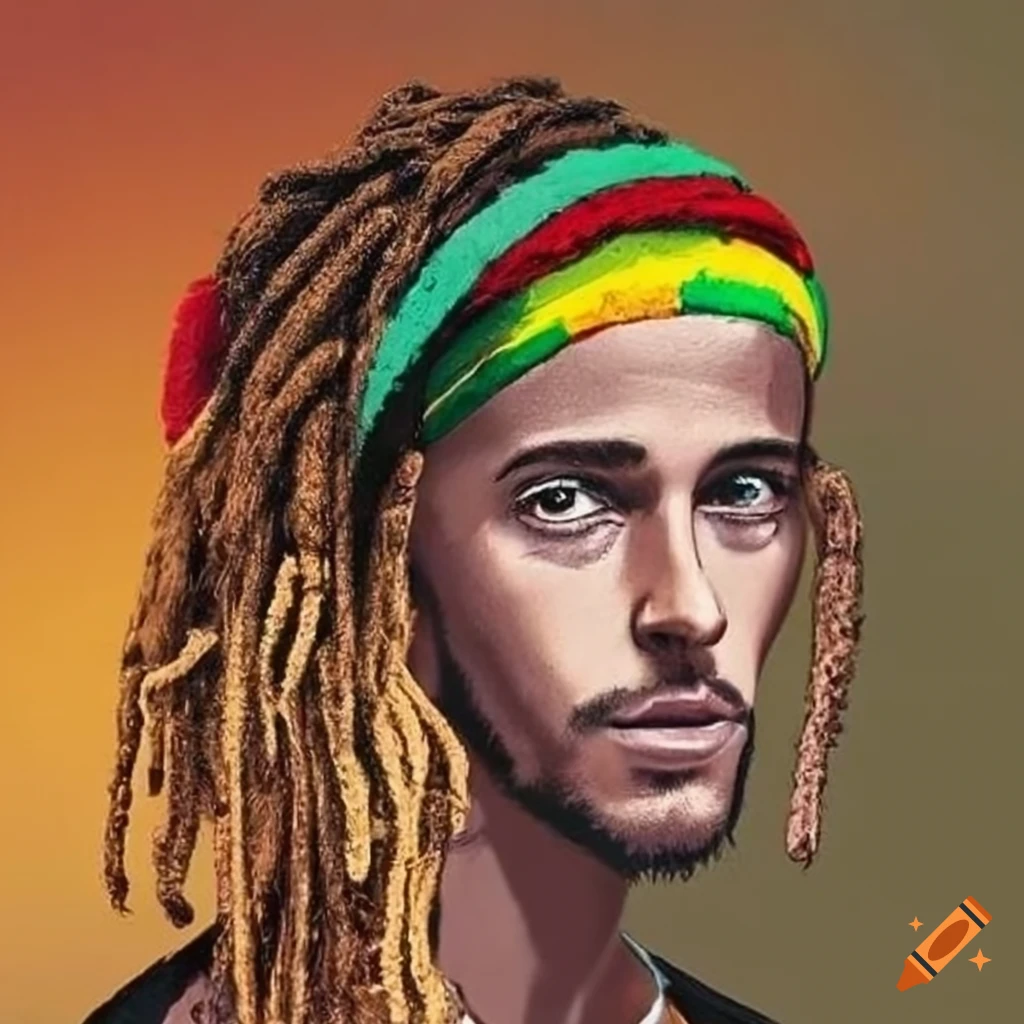 Album cover of a french blond rasta with blond eyes on Craiyon