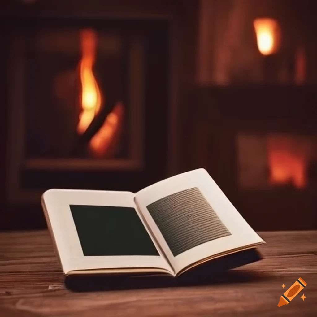 Kindle e-reader on wooden table with cozy book cover design on Craiyon