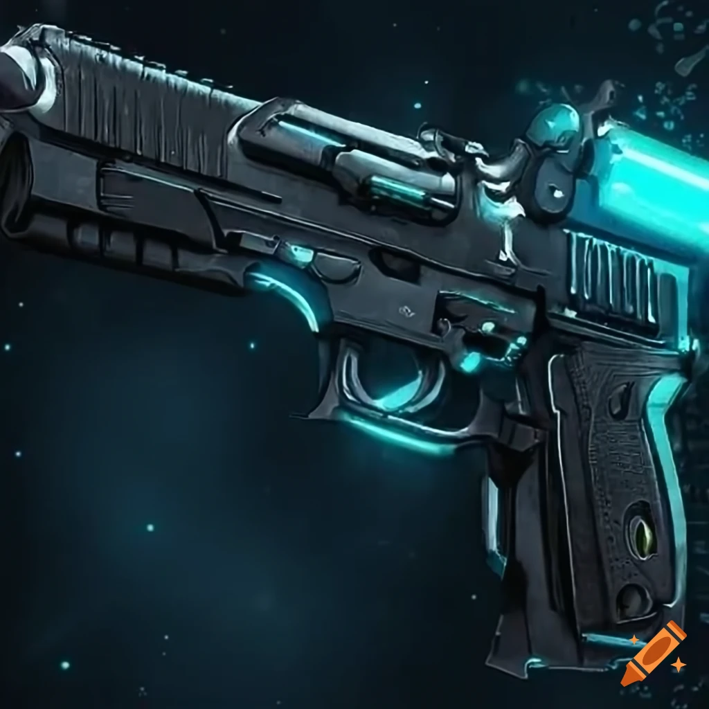 Futuristic cybernetic pistol weaponry and technology concept on Craiyon