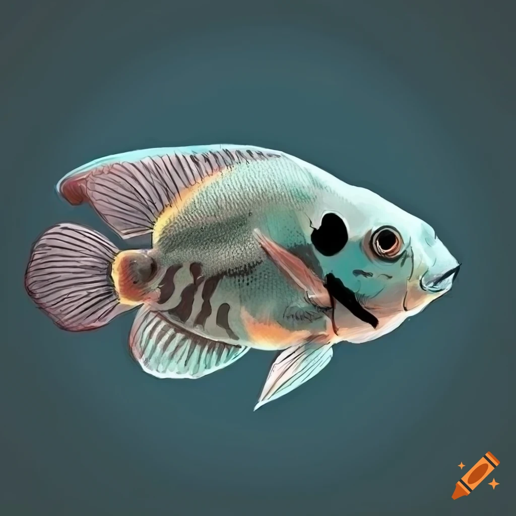Detailed sketch of a graceful white Oscar fish swimming on Craiyon