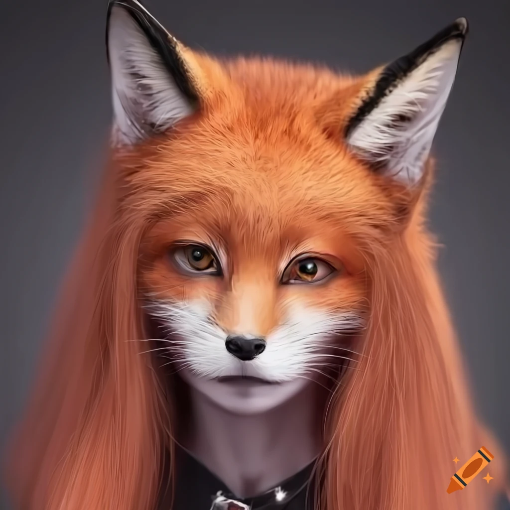 Close up portrait of a red-haired foxgirl werefox on Craiyon