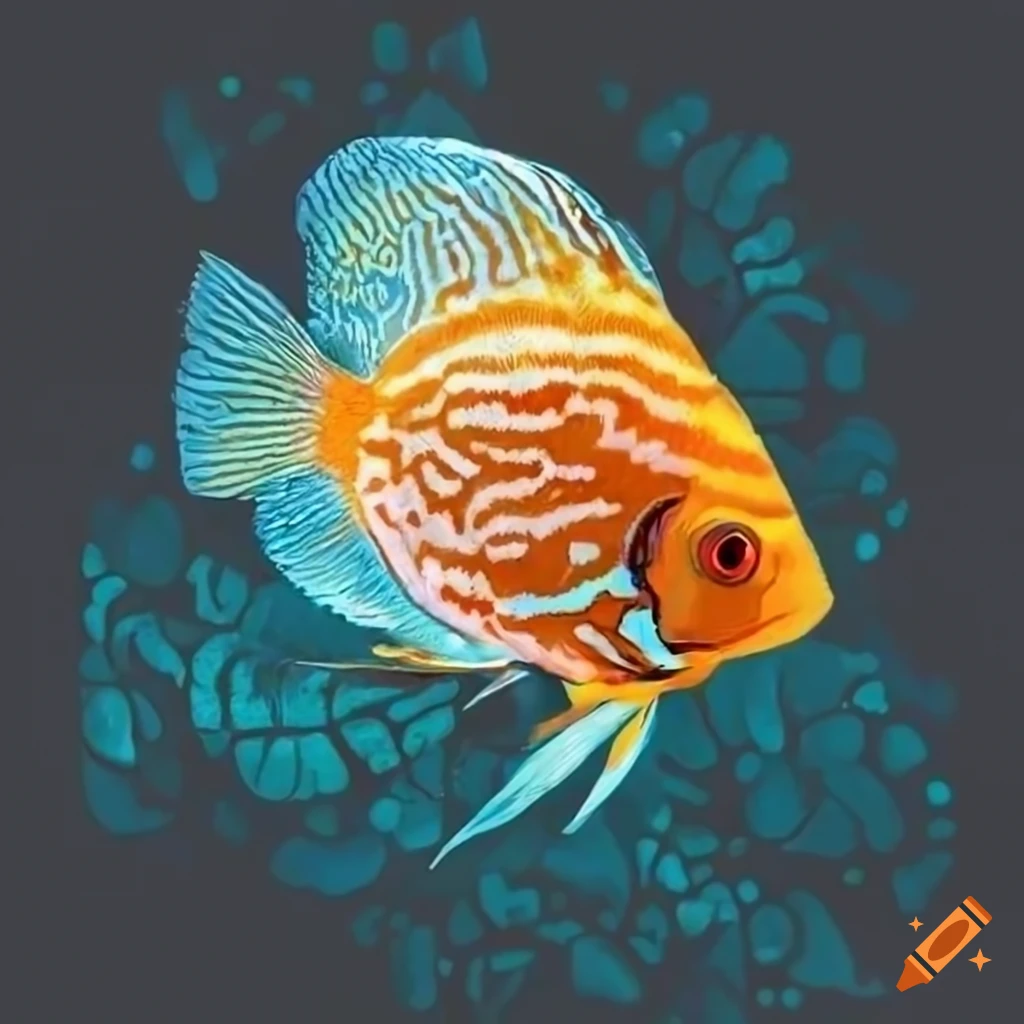 Golden panda discus fish swimming gracefully in detailed drawing on Craiyon