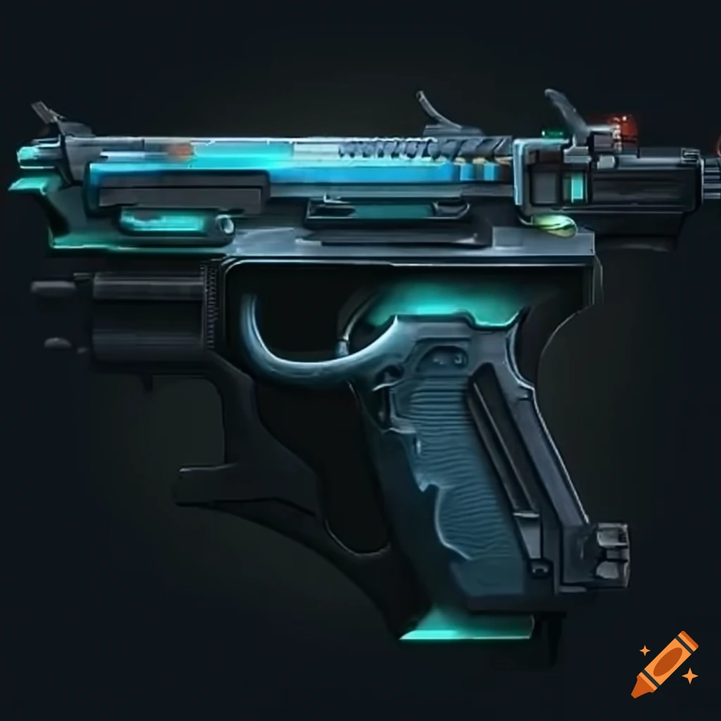 Futuristic pistol with cybernetic technology on Craiyon