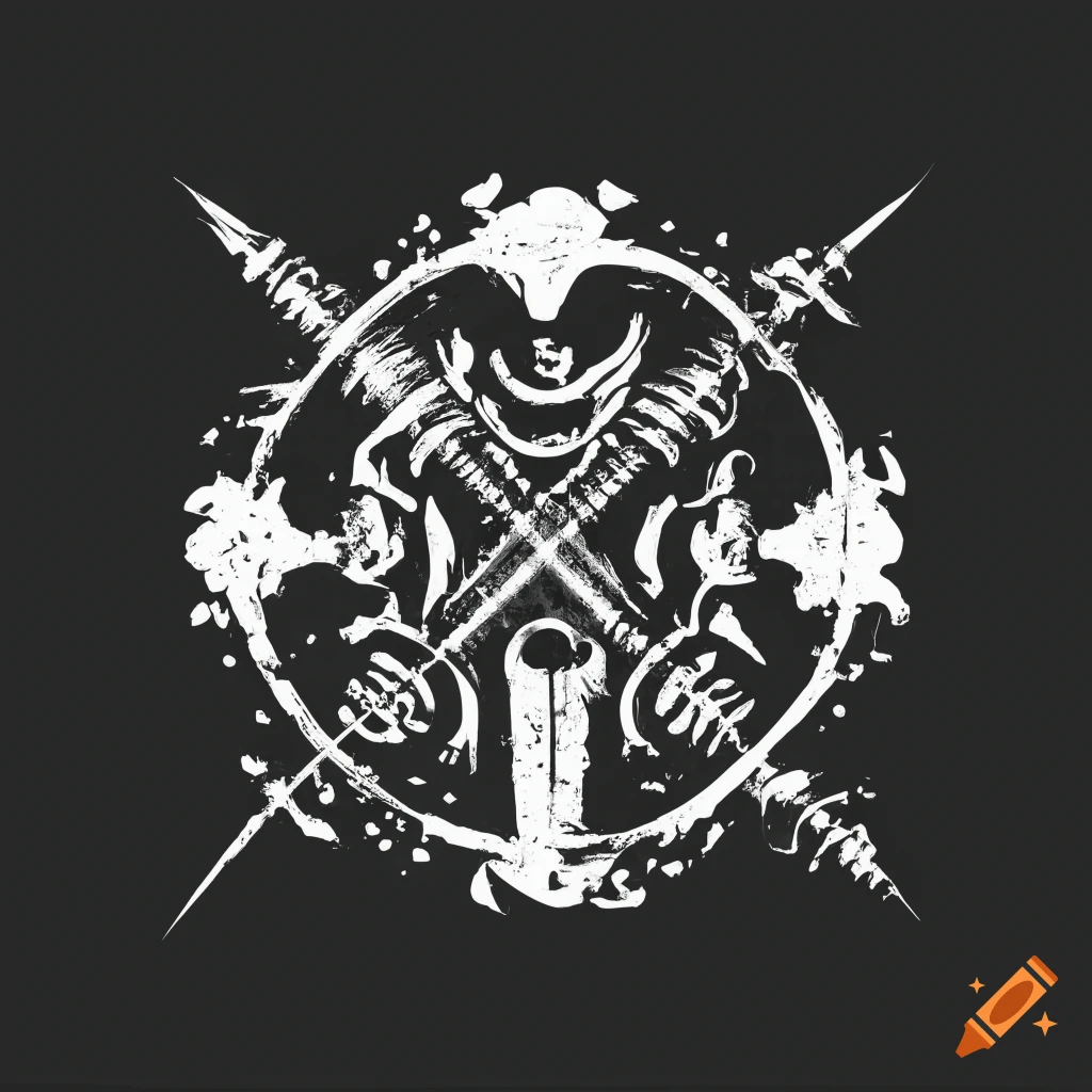 Weathered symbol depicting the downfall of mankind in ancient style on ...