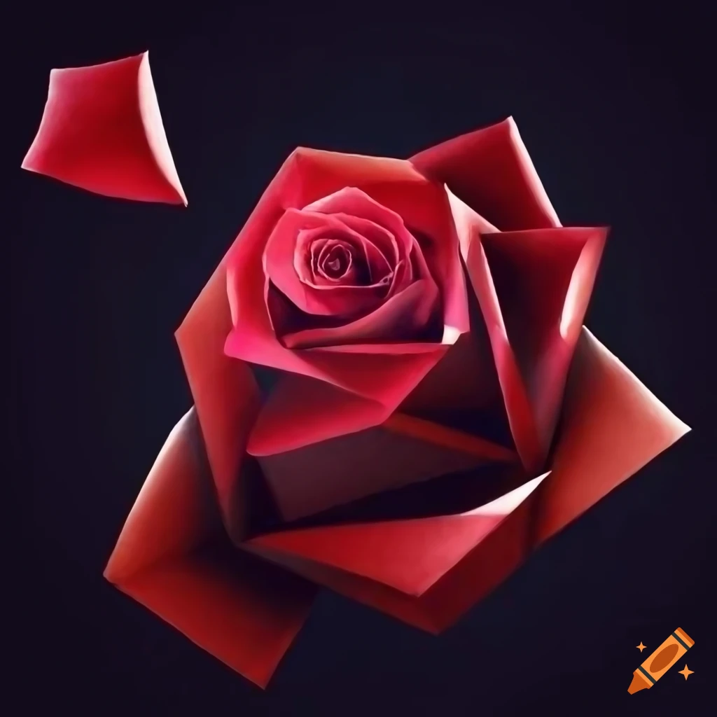 Cubist style art of roses falling from a black sky on Craiyon