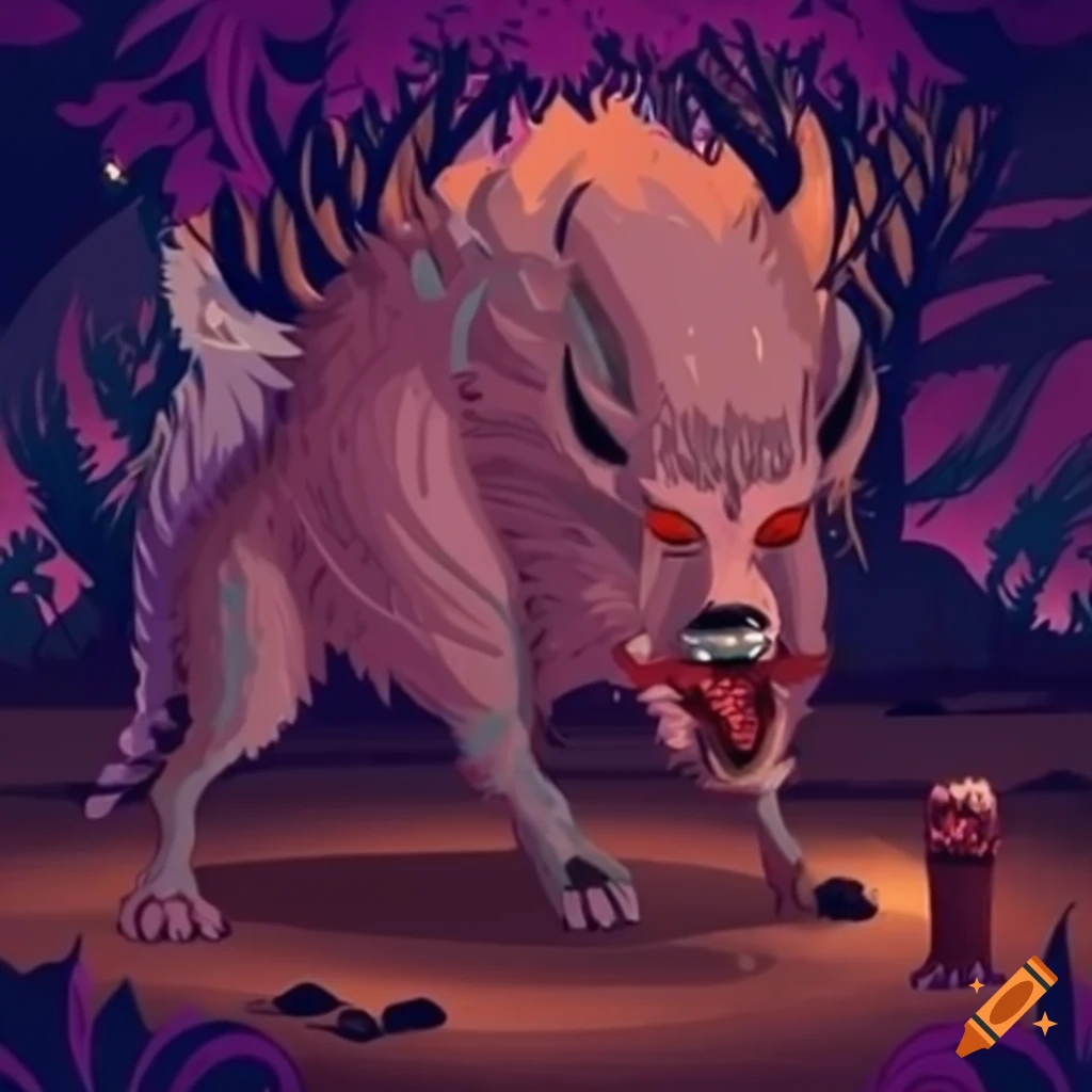 Enchanted forest with wolf and boar humanoid creatures on Craiyon