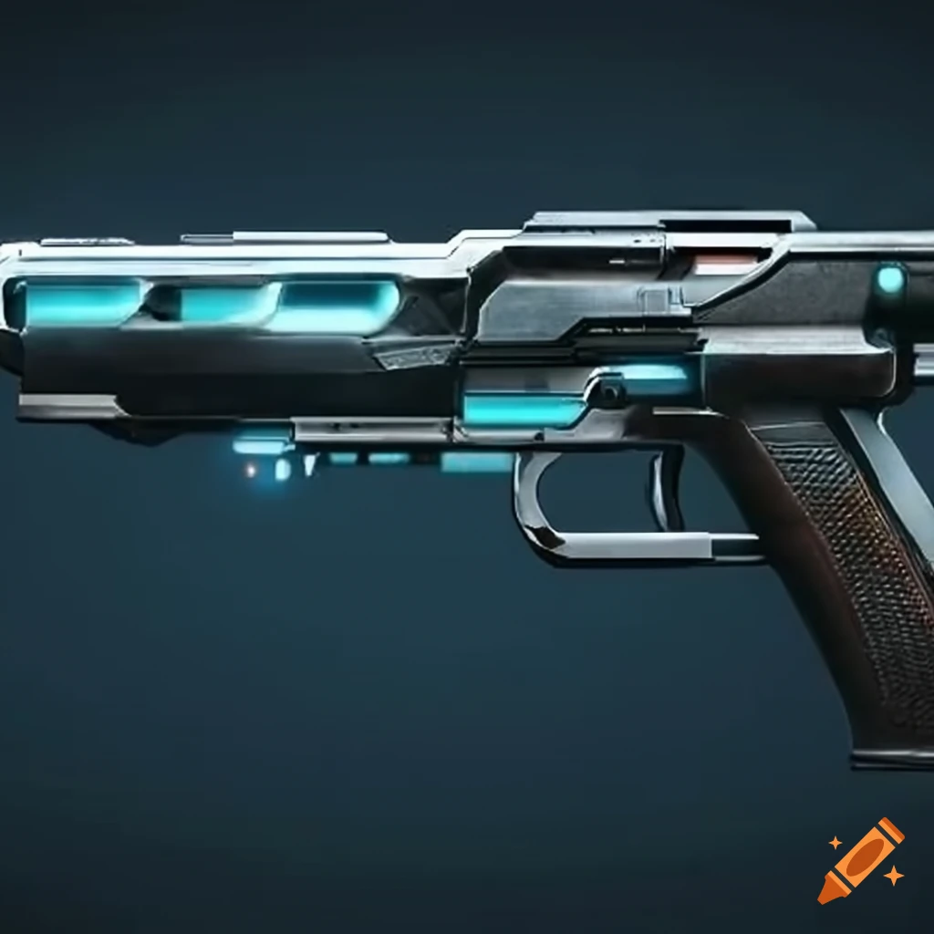 Futuristic pistol with cybernetic technology on Craiyon